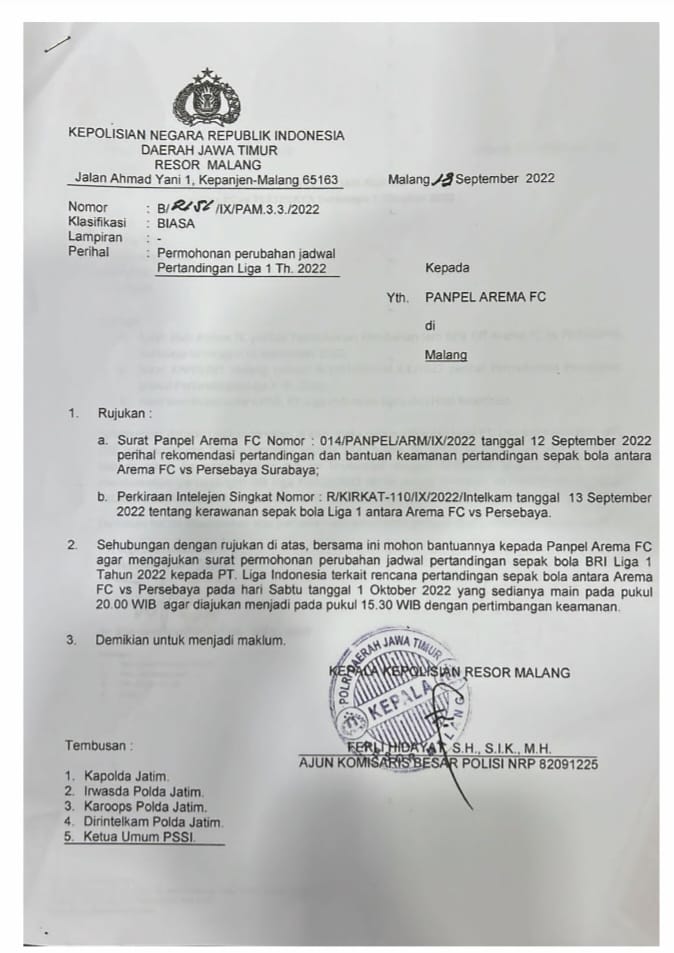 Kirka Intelijen Deteksi Kerawanan, Polisi Ajukan Percepatan Laga Arema ...
